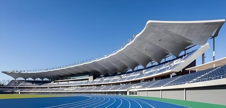 How is the gymnasium membrane structure constructed and installed?